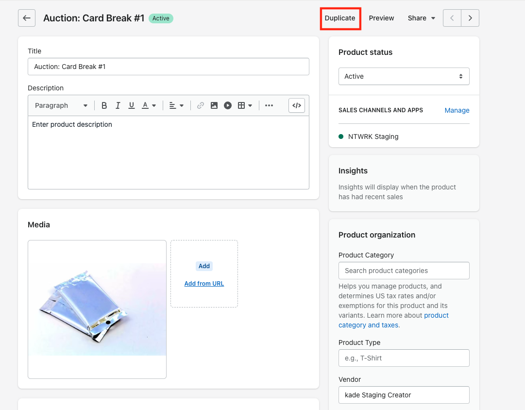 Duplicating Products in Shopify for Auctions – CREATOR STUDIO