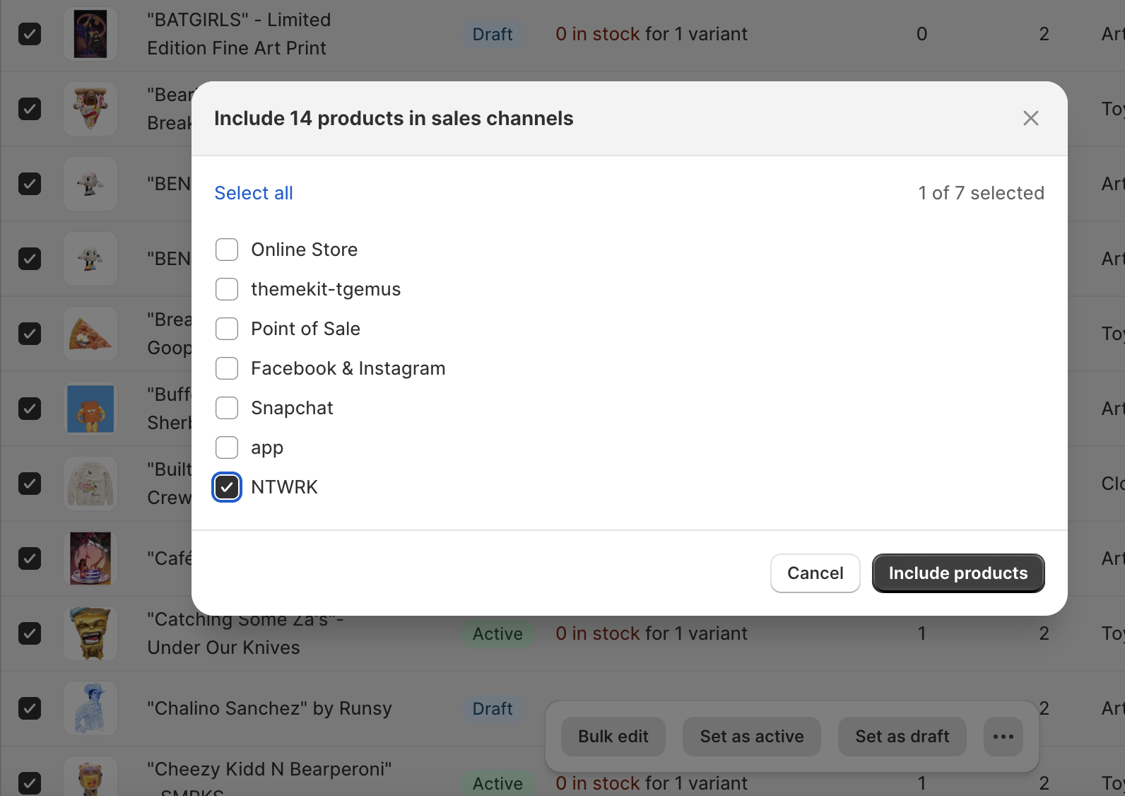 How to bulk enable the NTWRK Sales Channel for products in Shopify ...